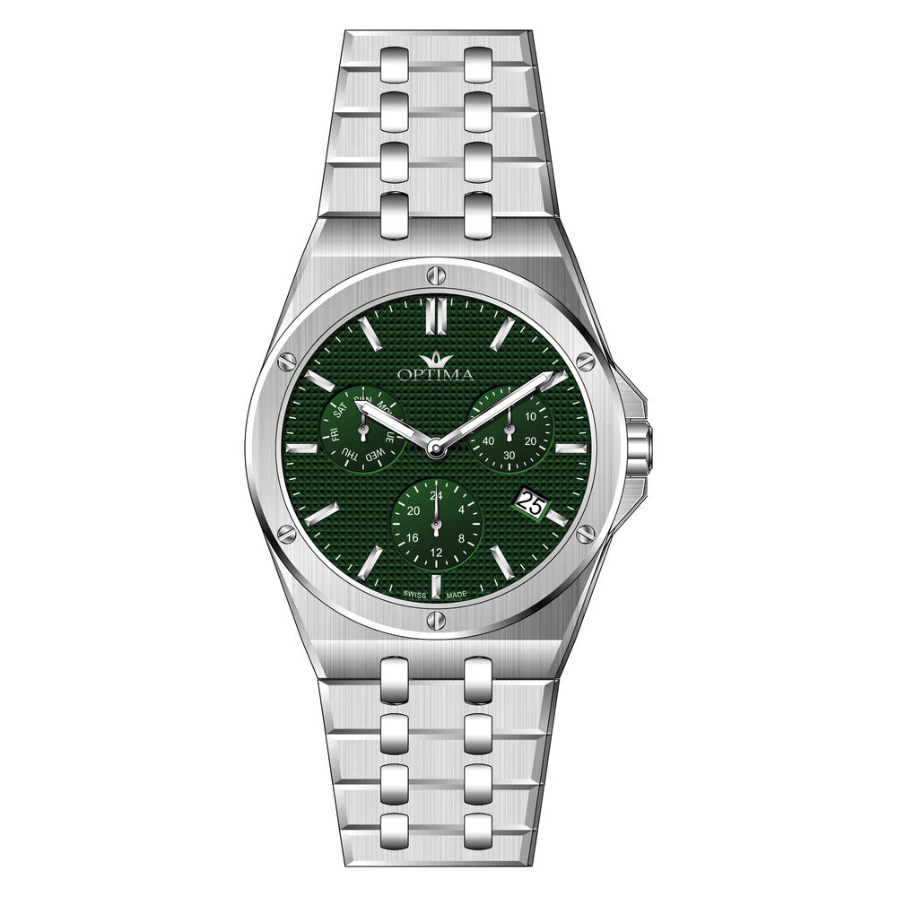 Men's watch, quartz movement, green dial - OPT-0125
