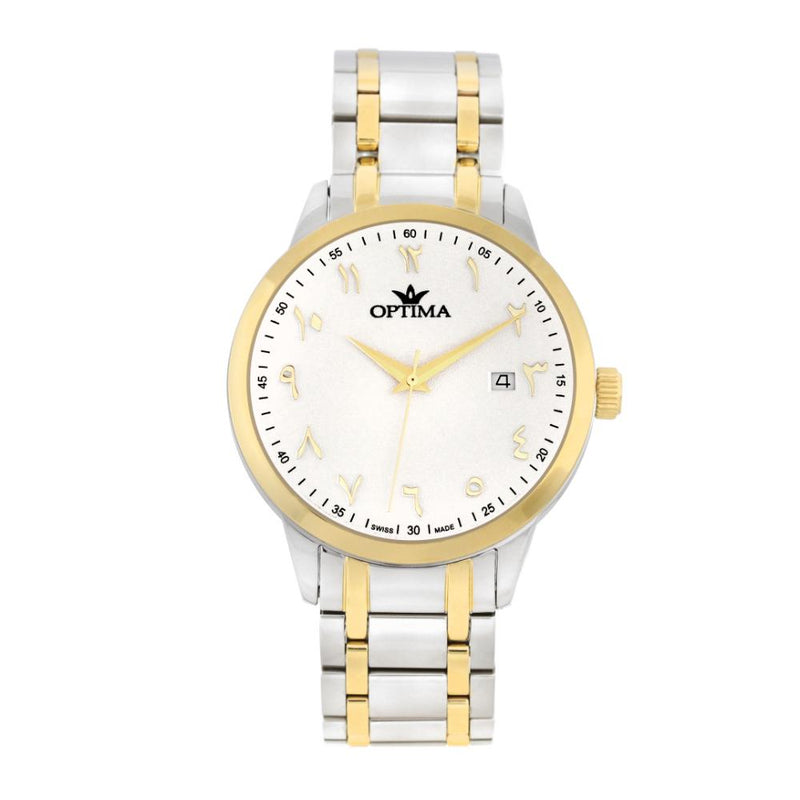 ساعة أوبتيما الرجالية بحركة كوارتز ومينا أبيض – OPT-0087